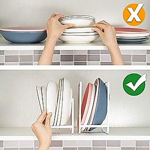 NiHome 2PCS Dish Holder Multipurpose Metal Shelf Kitchen Organizer Upright Plate Storage Space-Saving Drying Rack Rustproof Round Edge Kitchen Declutter Kitchen Attom Home (White Color, Big and Small)