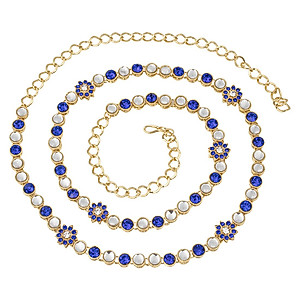 Aheli Ethnic Faux Stone Waist Charm Jewelry Kamar Patta Belly Chain Indian Traditional Sari Saree Belt for Women (Blue)