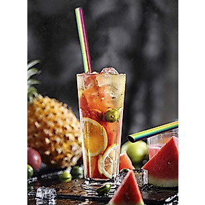 5 Pcs 10" Reusable Boba Straws & Smoothie Straws - Rainbow Colors & Angled Tips, 0.5" Wide Stainless Steel Straws, Metal Straws for Bubble Tea, Milkshakes, Jumbo Drinks | 2 Cleanning Brushes & 1 Case