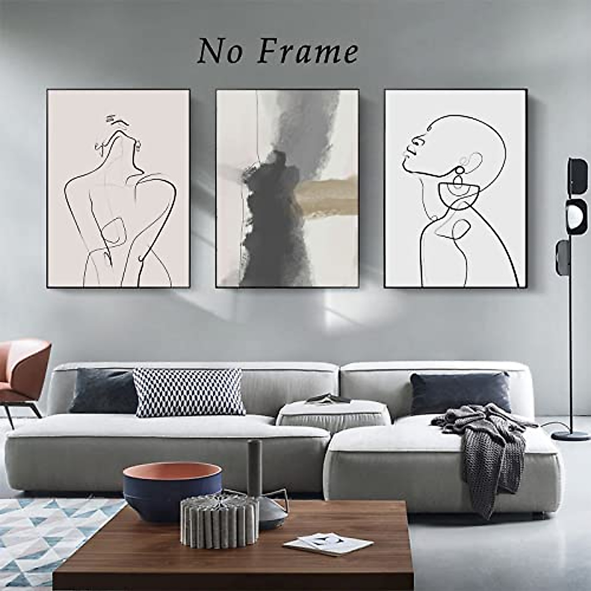 Modern Line Painting Abstract Line Wall Art Abstract Sketch Art Women Outline Poster Black and White Abstract Print Woman Silhouette Poster Minimalist Line Art Black and Beige Art 16x24inchx3 No Frame