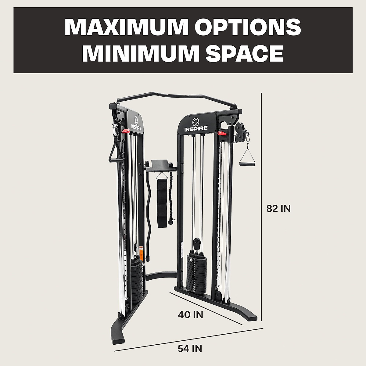 Inspire Fitness FTX Functional Trainer - Compact at Home Workout Machine with Accessories - Space Saving Design - Home Gym Cable Machine and Two 165 lb Weight Stacks