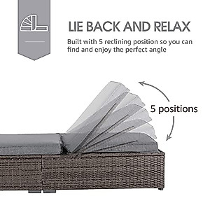 JOIVI Outdoor Chaise Lounge Chair, Patio Pool Lounge Chairs for Outside, Rattan Reclining Chaise Lounger with Adjustable Backrest and Removable Cushion, Gray PE Wicker (Set of 2)