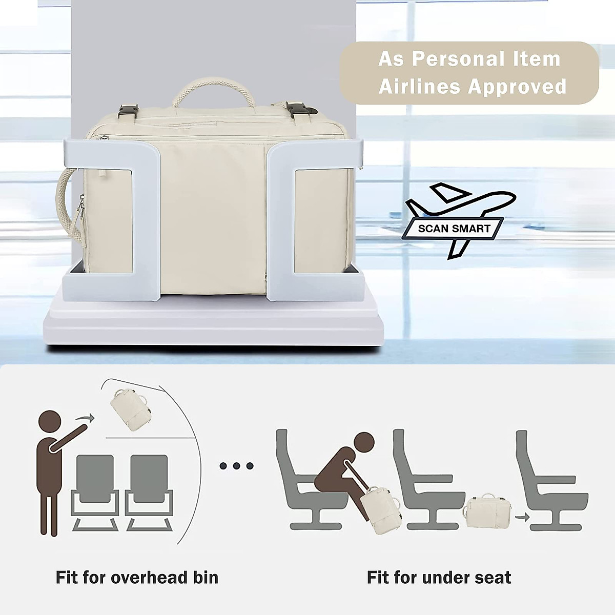 Hanples Extra Large Travel Backpack for Women as Person Item Flight Approved, 40L Carry On Backpack, 17 Inch Laptop Backpack, Waterproof Backpack, Hiking Backpack, School Bag(Beige)