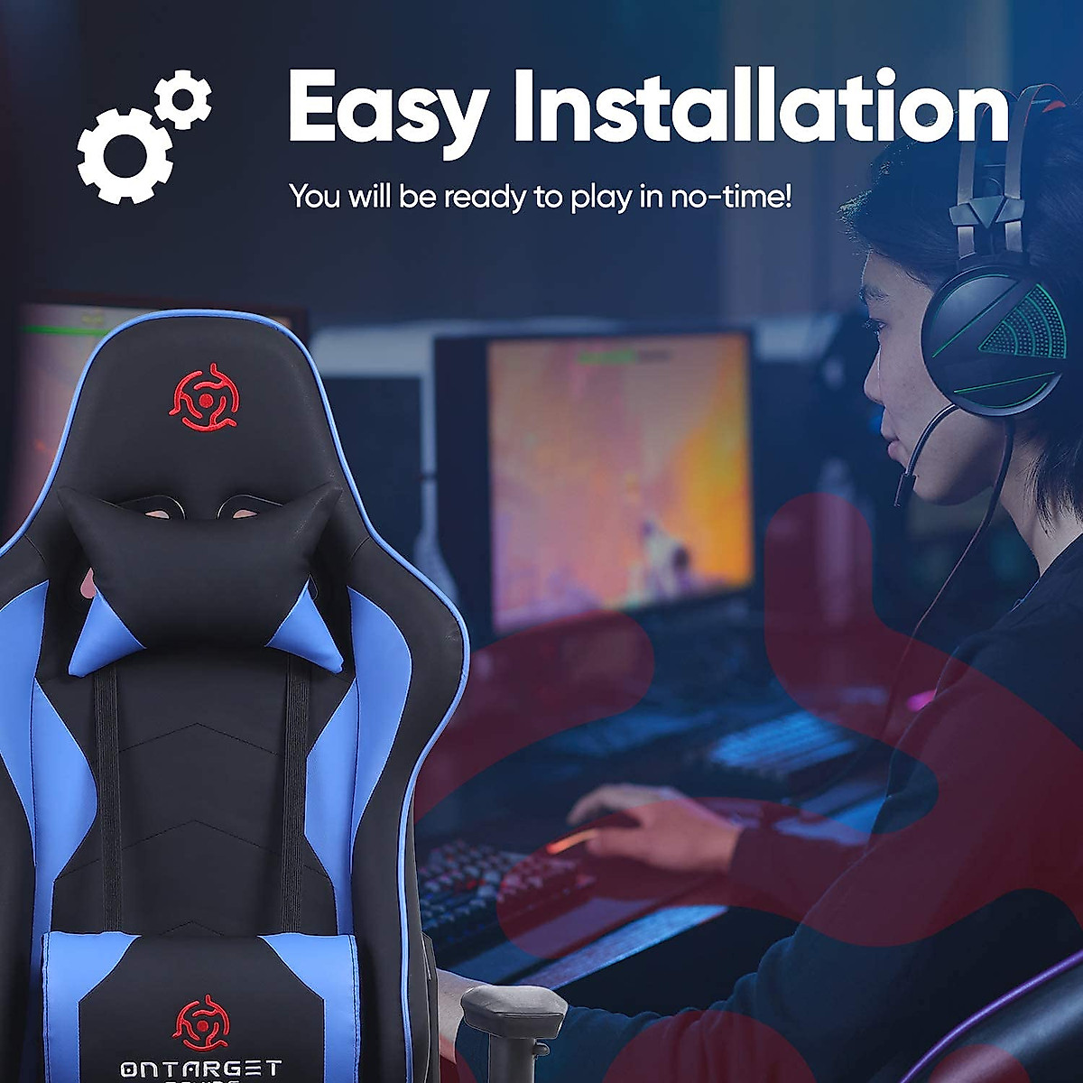 OnTarget Gaming Gaming Chair with Footrest High Back Gaming Chair with Footrest OnTarget GC100 Video Game Chair PC Racing Style Gamer Chair Ergonomic Office Chair