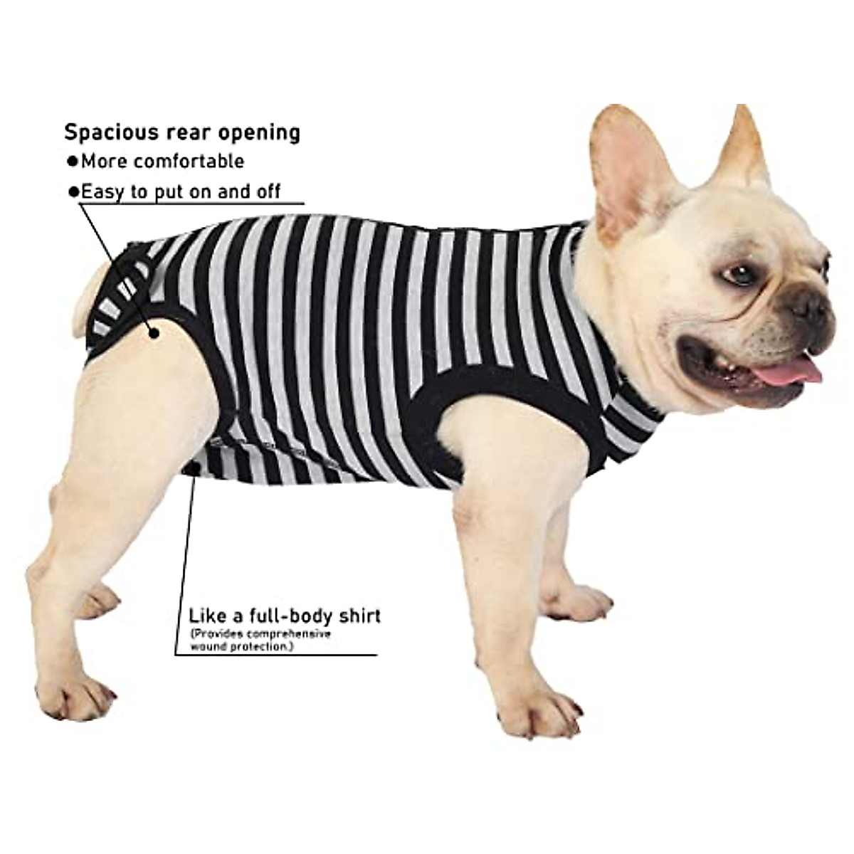 Dog Surgical Recovery Suit,Surgery Female Male Dog Shirt,Spay,Neuter Recovery Clothes,Zipper Closure Cotton Striped Wounds Protect Suit,Black Striped XS