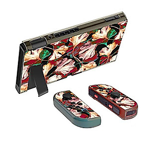 Dockable Case Compatible with Switch Console and Joy-Con Controller, Patterned ( Drawing of ginkgo leaf on grunge textures ) Protective Case Cover with Tempered Glass Screen