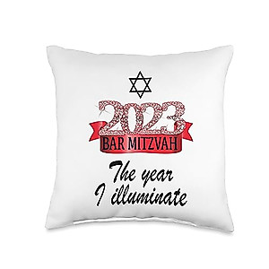 2023 Bar Mitzvah Gifts & Decorations For Boys 2023 Bar Mitzvah Quote Festive White Red Decor Throw Pillow, 16x16, Multicolor