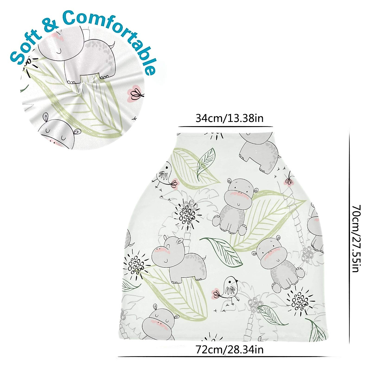 Nursing Cover Breastfeeding Scarf Leaves and Hippos- Baby Car Seat Covers, Stroller Cover, Carseat Canopy(8rh3a1)