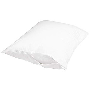 Amazon Basics Standard Pillowcase with Zipper, 100% Cotton Hypoallergenic, Pillow Protector, White (27 x 21 Inches), Pillows Not Included
