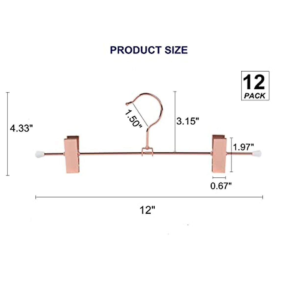 Amber Home 12 Pack Rose Copper Gold Metal Pants Skirt Hangers with Clips, Adjustable Clip Metal Trouser Hangers, Clip Hangers for Jeans Pants Heavy Duty (12 Pack)