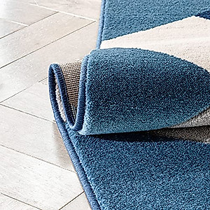 Well Woven Naya Blue Modern Geometric Diamond Boxes Pattern Area Rug 5x7 (5'3" x 7'3")