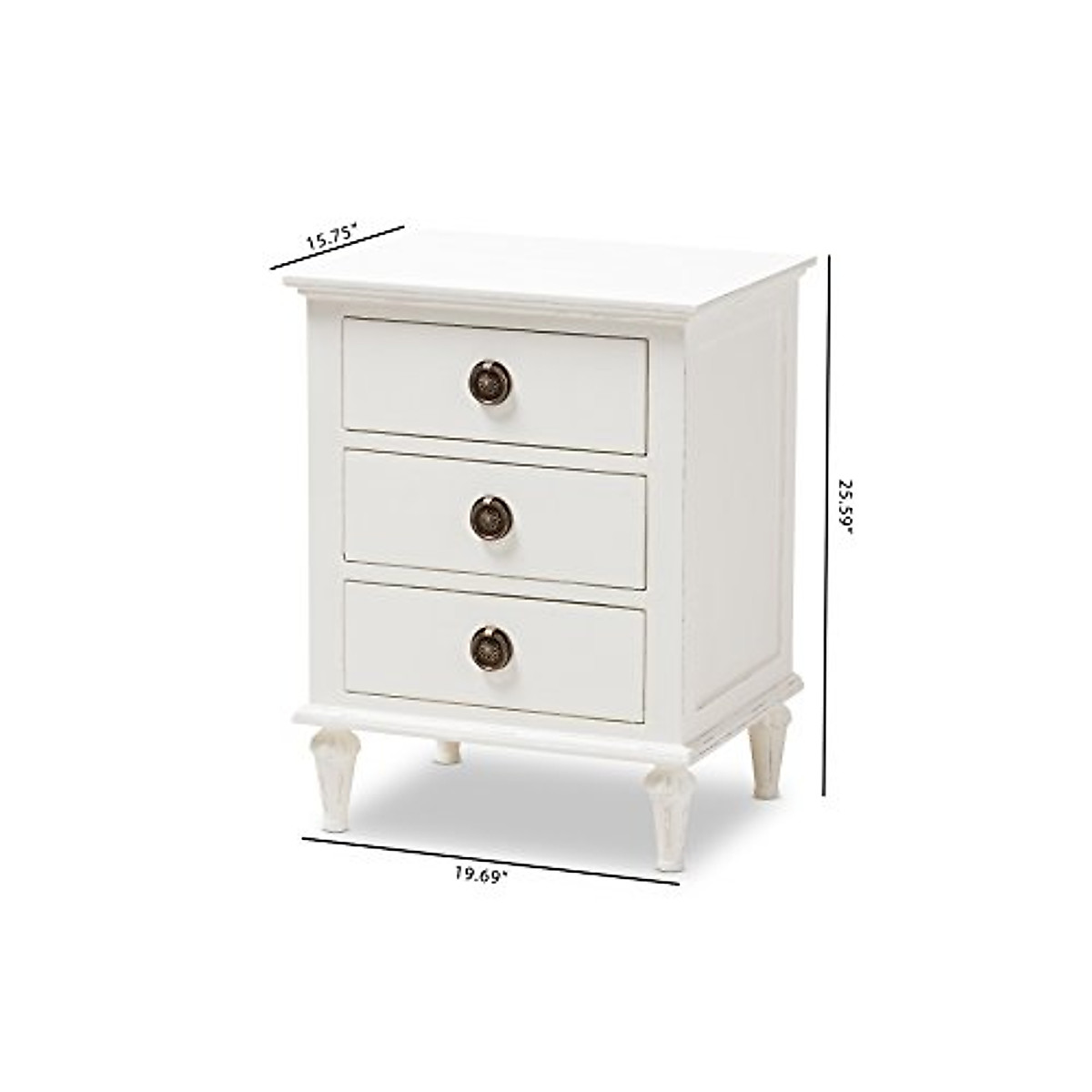 Baxton Studio 3-Drawer, White Wash