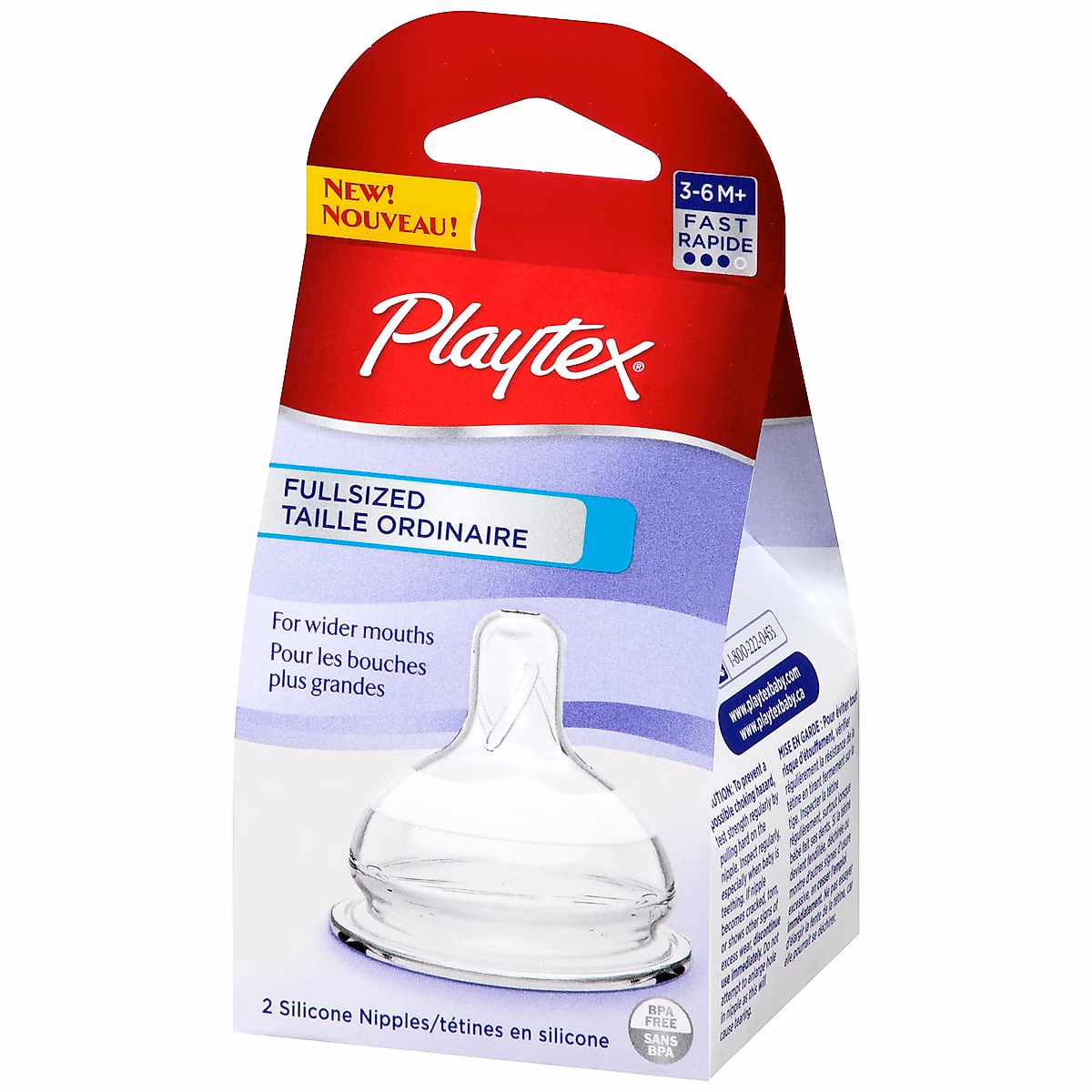 Playtex Full-Sized Nipple, Fast Flow, 2-Count