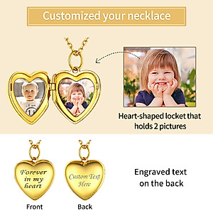 ChicSilver Gold Plated Personalized Heart Shape Locket Necklace for Women, Custom Memory Photo Forever in My Heart Sterling Silver Locket Necklace That Holds Picture, 18 Inch