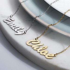 PicturesOnGold Custom Name Necklace For Women Personalized Name Necklace in Sterling 14K Gold or Silver Necklace Personalized with any Name or Word (Gold Script)