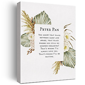 LEXSIVO Peter Pan Quote Flowers Print Canvas Wall Art Home Decor You Know That Place Between Sleep and Awake Painting 12x15 Canvas Poster Framed Ready to Hang