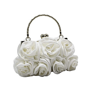 RARITYUS Women Evening Bag Silk-Like Satin Rose Shaped Clutch Handbag with Elegant Metal Handle for Party Wedding Purse