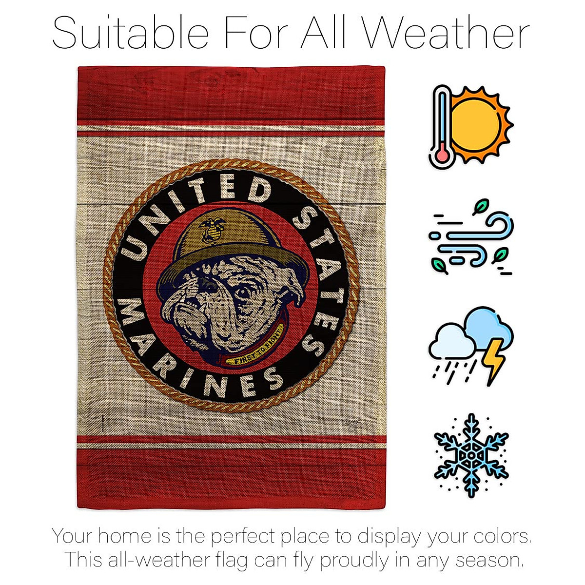 Marine Bulldog Burlap Garden Flag - Set with Stand Armed Forces Corps USMC Semper Fi United State American Military Veteran Retire Official - House Banner Small Yard Gift Double-Sided 13 X 18.5