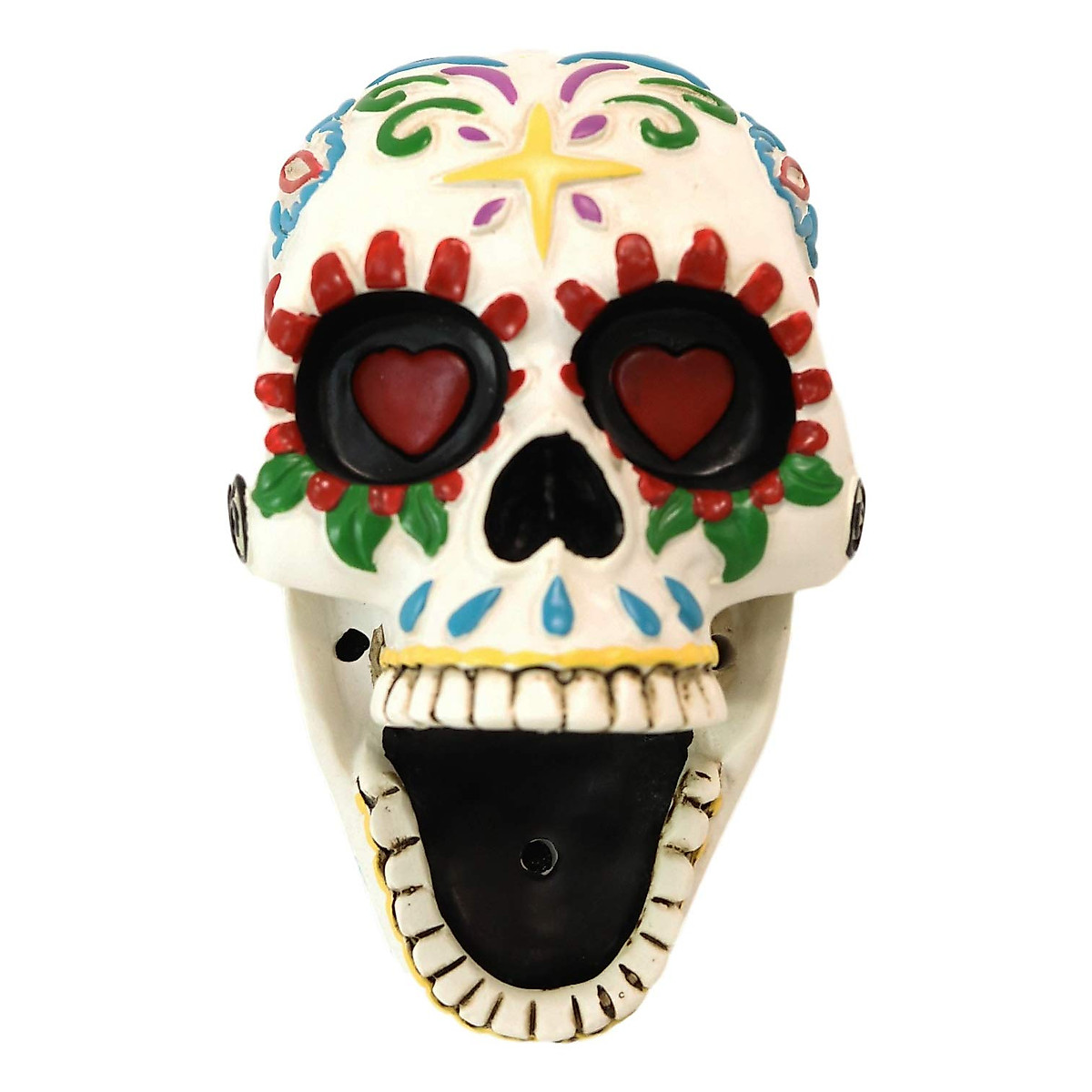 Ebros Gift Day of The Dead White Colorful Floral Exotic Mexican Sugar Skull Wall Mounted Bottle Opener Home And Kitchen Bar Accessory Figurine