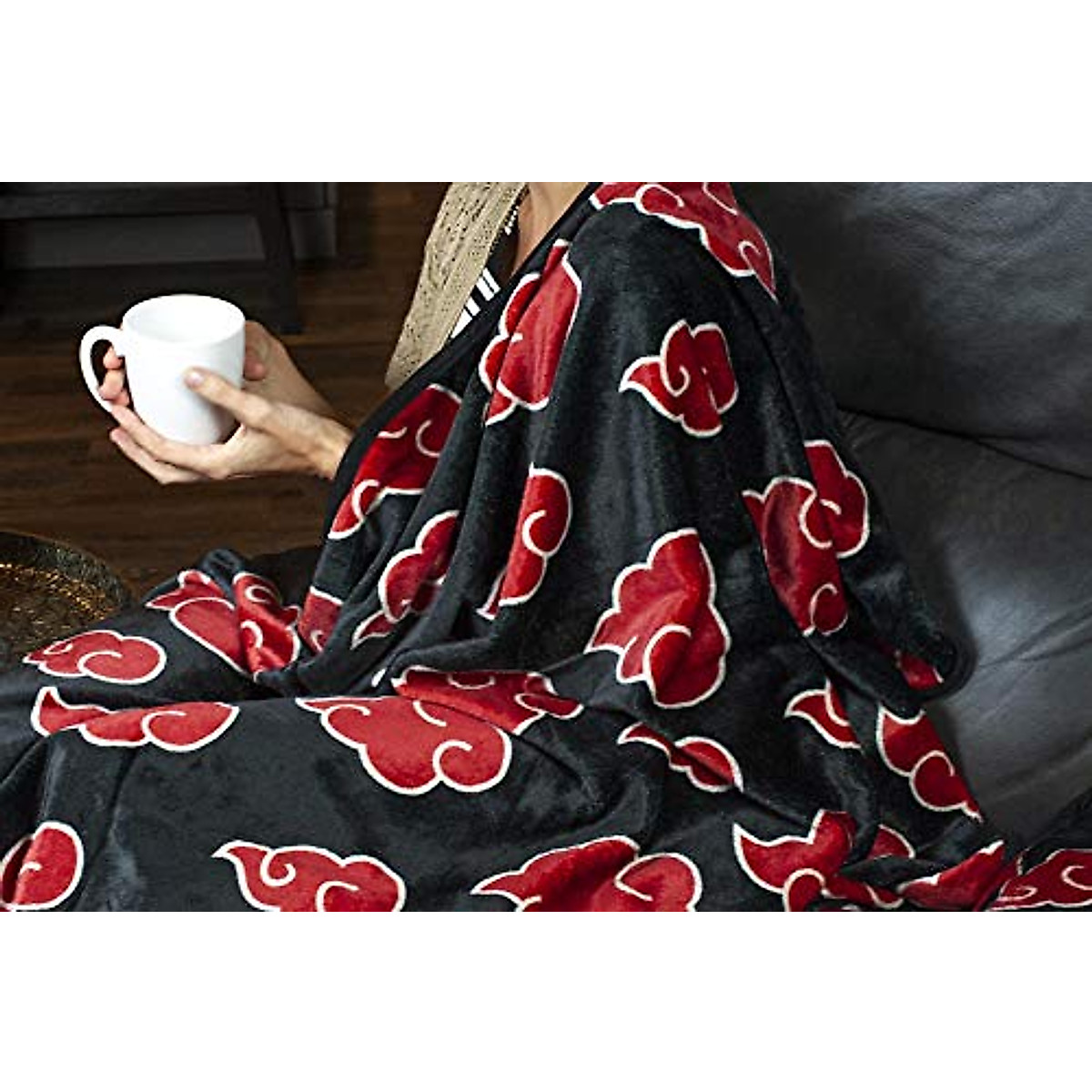 JUST FUNKY Naruto: Shippuden Akatsuki Red Cloud Anime Throw Blanket | Naruto Blanket Anime Soft Blankets and Throws | Official Naruto: Shippuden Akatsuki Blanket | Measures 60 x 45 Inches