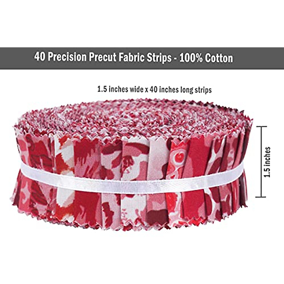 Soimoi 40Pcs Floral Artistic Print Precut Fabrics Strips Roll Up 1.5x42inches Cotton Jelly Rolls for Quilting - Red