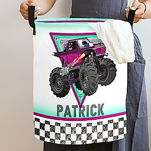 Laundry Basket, Laundry Hamper, Collapsible Laundry Baskets, Dirty Clothes Hamper, Waterproof Basket for College Dorm, Family 50L, Monster Truck For Boys