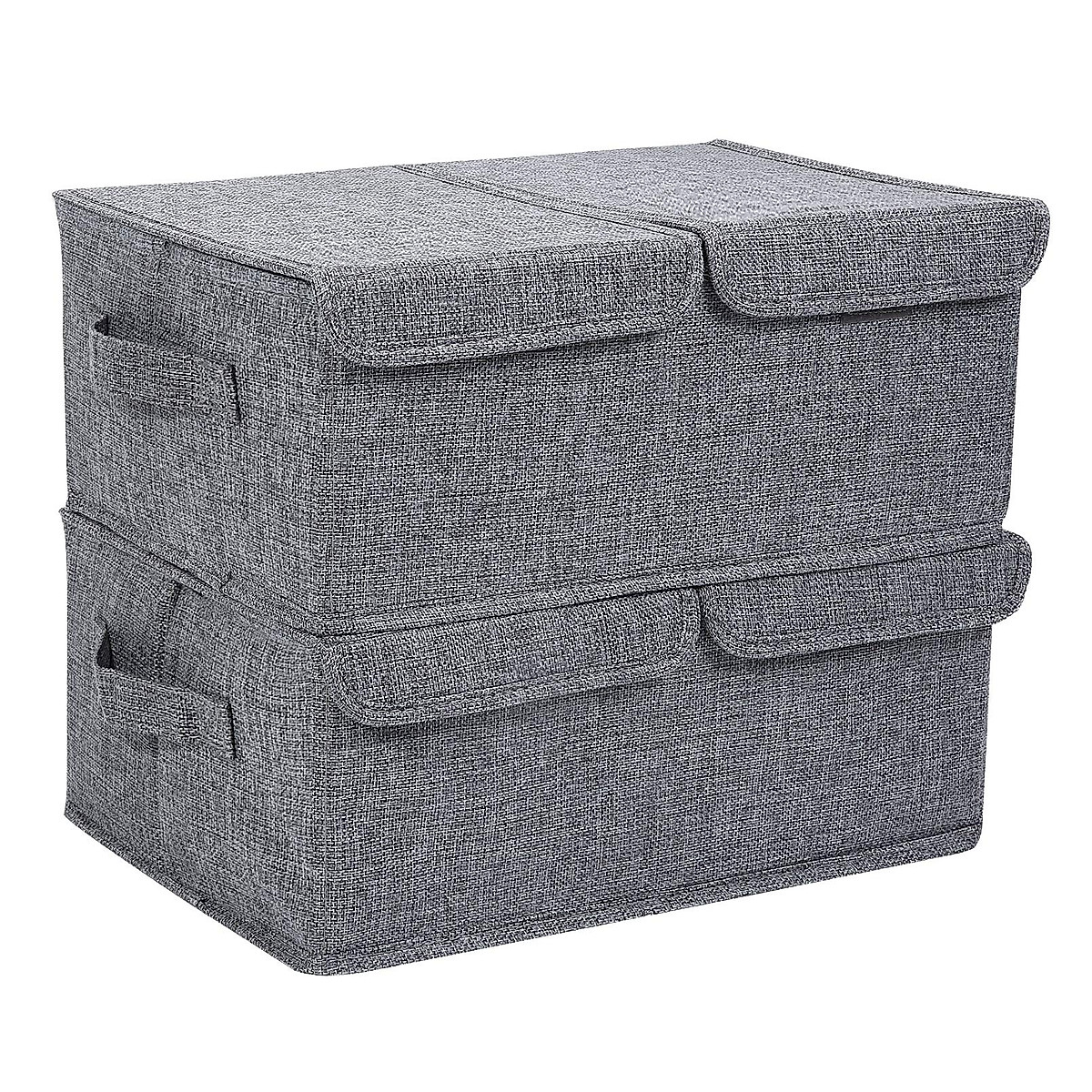 Holulo 2 Pack Fabric Storage Boxes with Removable Divider ,Collapsible Cotton Linen Storage Bins Organizer Containers Baskets Cube with Lids and Handles for Clothes Books Toys Closet Shelves Organiser, Grey