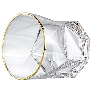 MyGift Set of 4 Clear Glass Old Fashioned Whiskey Tumblers with Prismatic Geometric Shape Design and Gold Rim - 11 oz