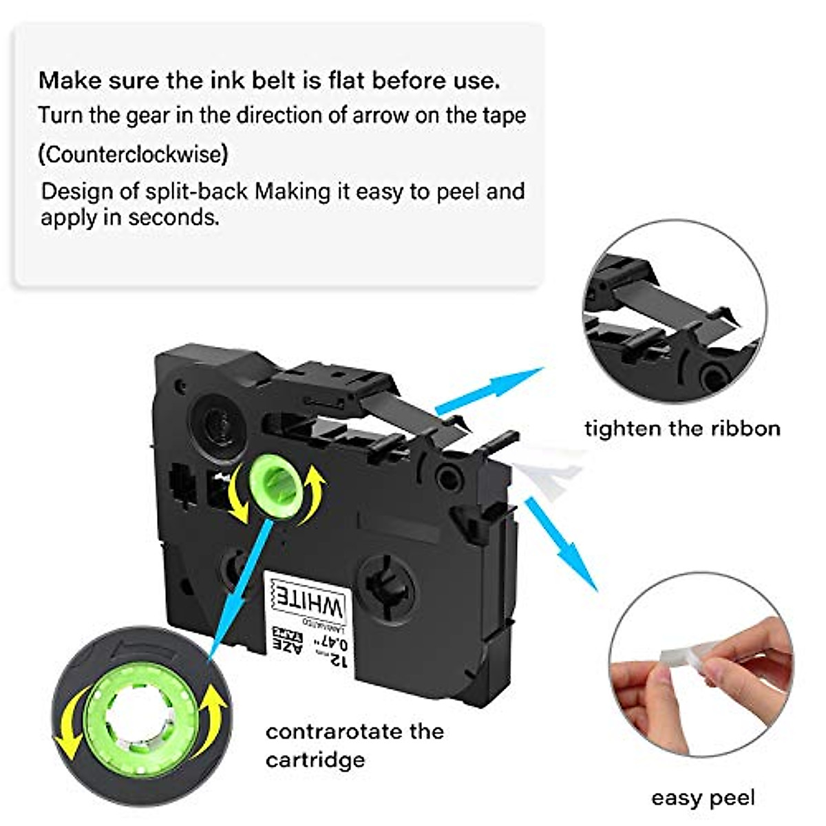 GREENCYCLE 8 Pack Compatible for Brother TZe-231 TZ231 AZe 231 Label Tapes 12mm 0.47 Inch 1/2" Black on White Laminated for PTD210 D600 PT-D600VP PTD400AD PTH110 PT-D200 PT-E550W Label Maker
