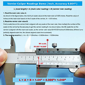 ZLKSKER 8 Inch / 20 cm Micrometer Vernier Caliper, Stainless Steel Precision Measuring Tool (Inch/Metric), Depth/Inside/Outside/Step Measurement, Accuracy 0.001" / 0.02mm