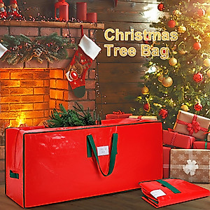 KRYSTY Christmas Tree Storage Bag - Fits Up to 7.5 Foot Xmas Holiday Tree, Zippered Bag, Carry Handles, Durable Waterproof Material, Protects Against Dust and Moisture, Red
