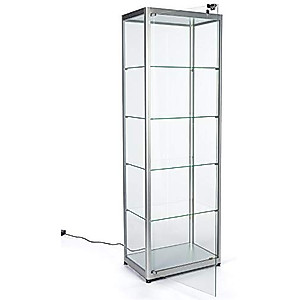 Displays2go Locking Glass Display Case, Illuminated – Silver (DCKDMT24S)