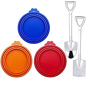 Muluo 5 Pieces Food Can Lids, 3 Pcs Pet Can Covers, 2 Food Spoon Fits All Standard Size Dog and Cat Can Tops