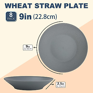 Wheat Straw Pasta Bowl - Unbreakable Pasta Bowl Set of 8-9 Inch Large Deep Alternative for Plastic Reusable Plate - Dishwasher & Microwave Safe Bowl/Plates (Black and Grey)