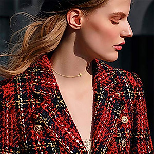 Yafeeso Solid 14K Gold Sideways Cross Choker Necklace Crucifix Cross Necklace Anniversary Mother's Day Jewelry Gifts for Her,16 Inch