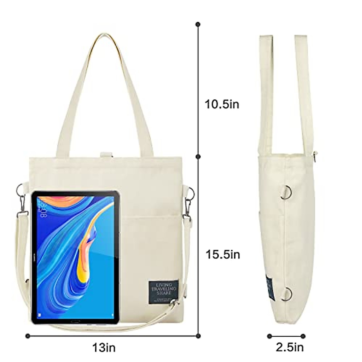 LOLAGIGI Canvas Shoulder Tote Bag for Women Adjustable Crossbody Handbag Casual Aesthetic Hobo Bag Utility Satchel Shoulder Backpack with Zipper Pocket, Suit for Girl Teens School Work Travel, Beige