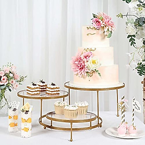 TABLECLOTHSFACTORY 23" 3-Tier Gold Metal Cupcake Stand with Clear Round Acrylic Plates, Dessert Cake Display Holder