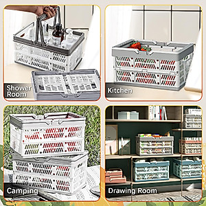 Plastic Basket with Handle, 15-Liter Folding Pastel Crates for Organizing and Storag Plastic Grocery Shopping Baskets Stackable Storage Bins for Kitchen Living-room Desktop Shelf Organing,Blue