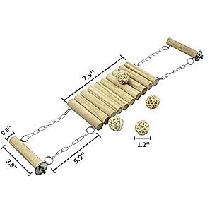 KYHSOM 5 Pcs Wooden Hamster Suspension Bridge,Bendable Climbing Ladder Pet Swing Toy Hideout with Natural Chew Balls for Mouse Chipmunk Guinea Pig Chinchilla and Other Small Animals