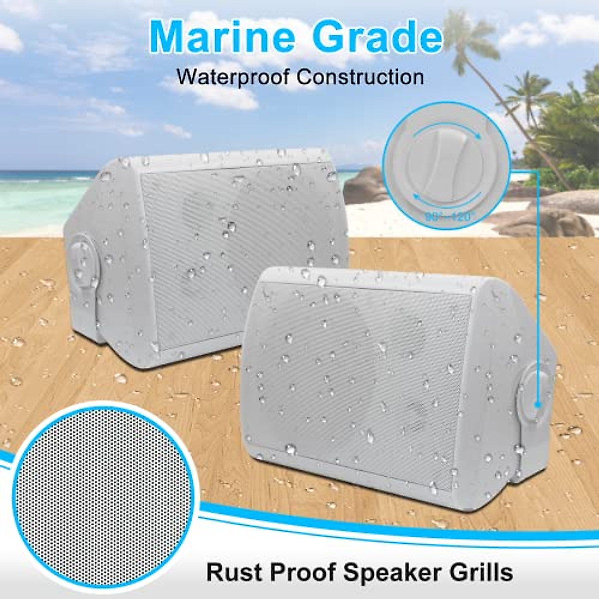 Herdio 6.5 Inches Indoor Outdoor Bluetooth Speakers Waterproof Wireless with Powerful Bass,Wall Mount Speakers Wired Weather Resistant for Patio Home Deck Porch Backyard 400 Watts(White)