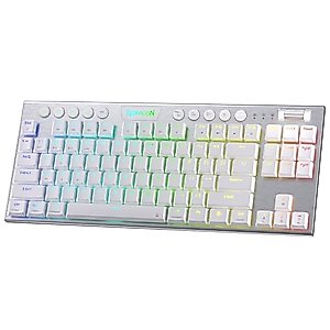 Redragon K621 Horus TKL Wireless RGB Mechanical Keyboard, 5.0 BT/2.4 Ghz/Wired Three Modes 80% Ultra-Thin Low Profile BT Keyboard w/Dedicated Media Control & Linear Red Switches, White