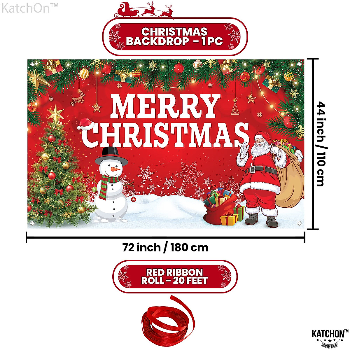 KatchOn, Christmas Banner for Christmas Decorations - XtraLarge, 72x44 Inch | Merry Christmas Backdrop for Christmas Party Decorations | Christmas Party Banner | Christmas Wall Banner for Photography