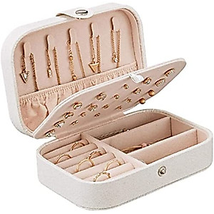 ZZYINH AN207 Portable Jewelry Box Multi-Function PU Leather Jewelry Storage Box Case Holder Earring Necklace Plate Jewelry Organizer Small Jewelry (Color : White)