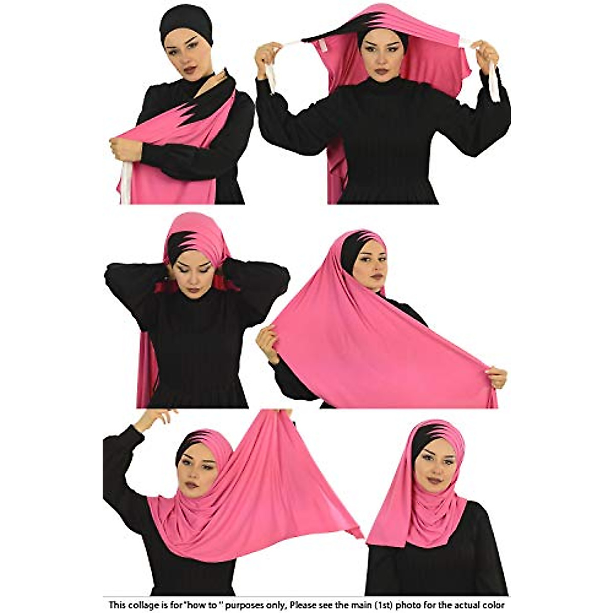 Aisha's Design Hijab Muslim Scarves for Women,0 Cotton Presewn Jersey Shawl Turban, 2-Color, Black - Dark Red