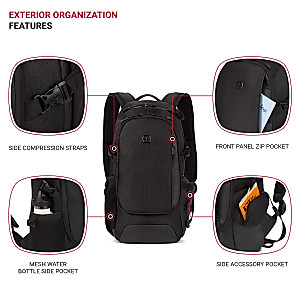 SwissGear 3598 Backpack Narrow Daypack, Black Ballistic, 18-Inch