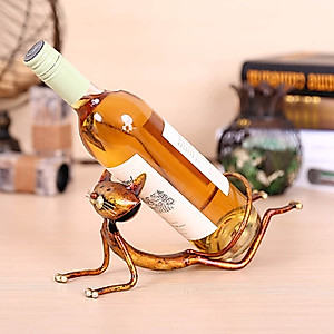 Too-arts Yoga Cat Metal Sculpture Wine Bottle Rack Holder Handwork Crafts