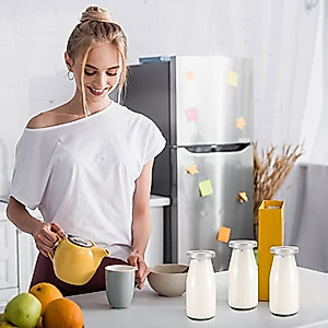 Zubebe 12 Pack 6.76 oz Small Glass Milk Bottle Clear Mini Glass Bottles with Lids Glass Juice Bottle Reusable Small Milk Jar Vintage Breakfast Shake Container for Drinking Water Juice Honey