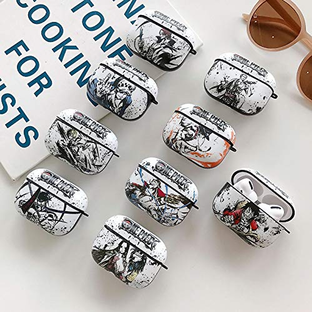 BONICI Protective Case for AirPods Pro, Creative Anime Hero Theme Chinese Landscape Painting Style White Black Soft Silicone TPU Rubber Cover Earbud Earphone Wireless Charging Case -Pattern 9