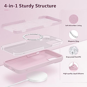GONEZ Magnetic for iPhone 15 Case [Compatible with Magsafe] [1 Screen Protector + 1 Camera Protector], Anti-Scratch Microfiber Lining Shockproof Protective Silicone Phone Cover 6.1", Pastel Pink