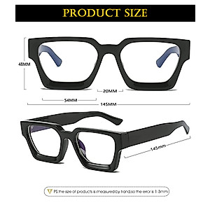 EYLRIM Thick Square Frame Blue Light Glasses for Women Men Non Prescription Computer Eyeglasses(01 Black)